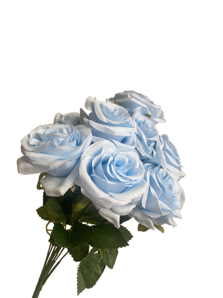 Light Blue Daria 10-Head Silk Rose Bunch | Silk Studio